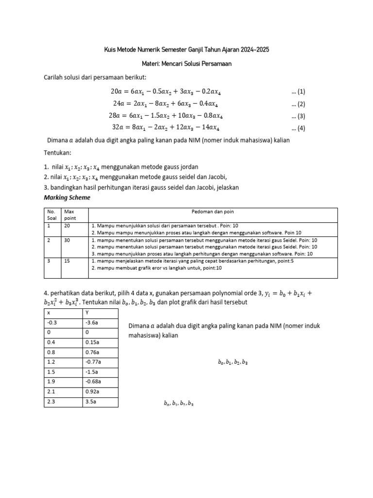 Kuis 2 Metode Numerik Semester Ganjil Tahun Ajaran 2024 | PDF