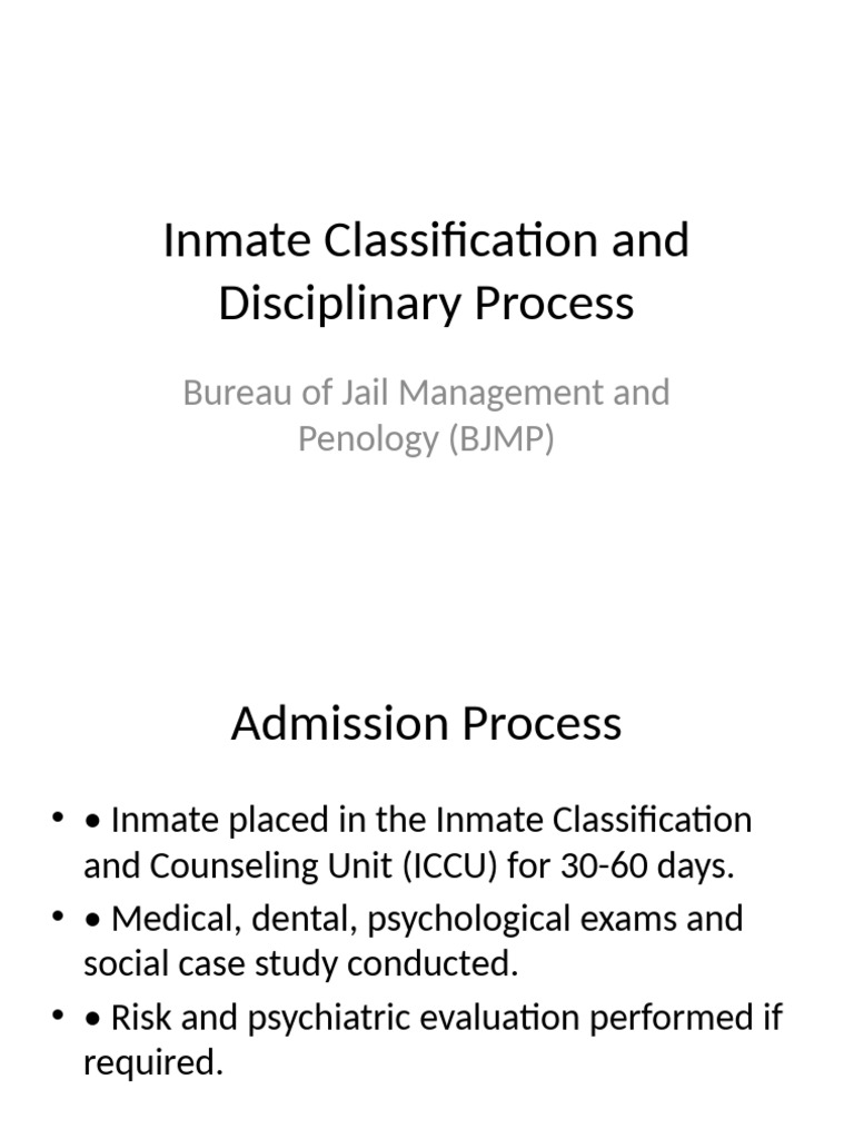 BJMP Inmate Classification and Disciplinary Process | PDF