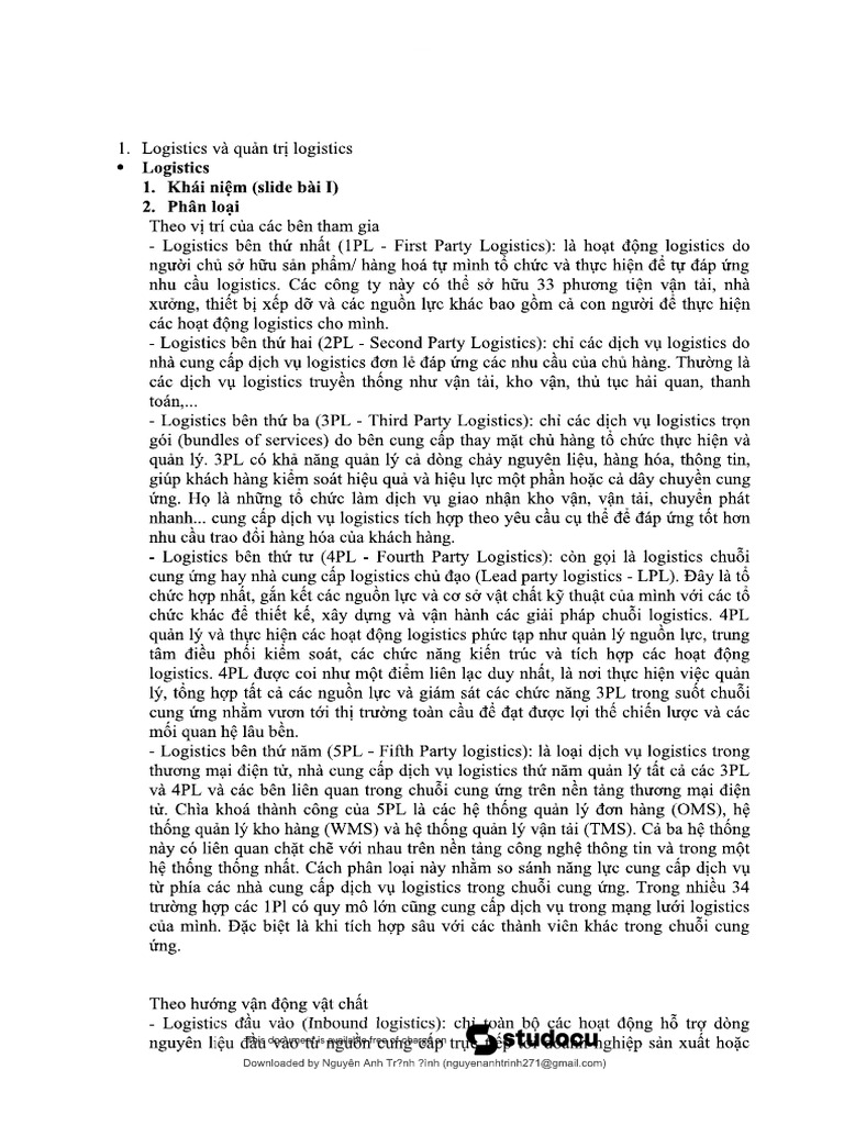 Ôn Thi QT Logistics CB | PDF