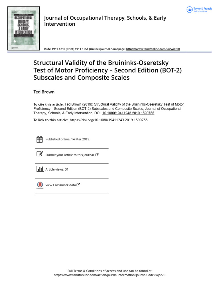 Structural Validity of The Bruininks-Oseretsky Test of Motor ...