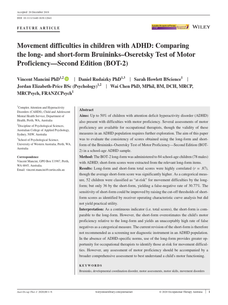 Movement Difficulties in Children With ADHD Comparing The Long - and ...