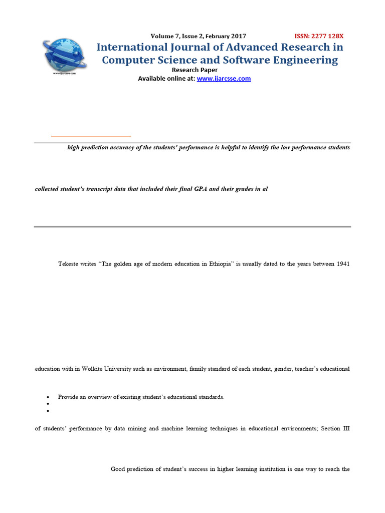 Student Performance Prediction Model Usi | PDF