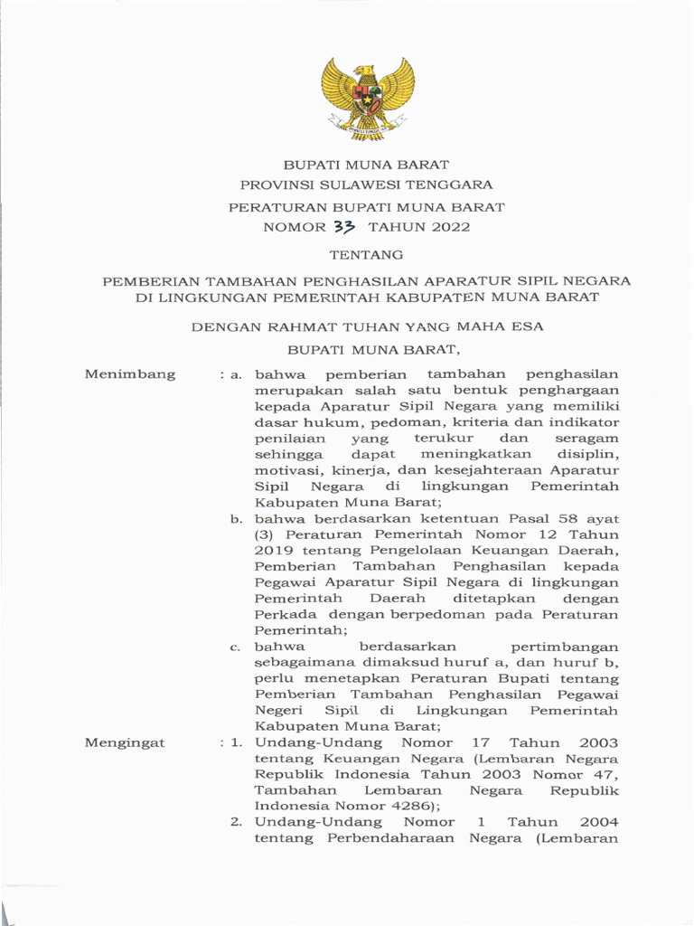 Perbup Nomor 33 Tahun 2022 Mubar | PDF