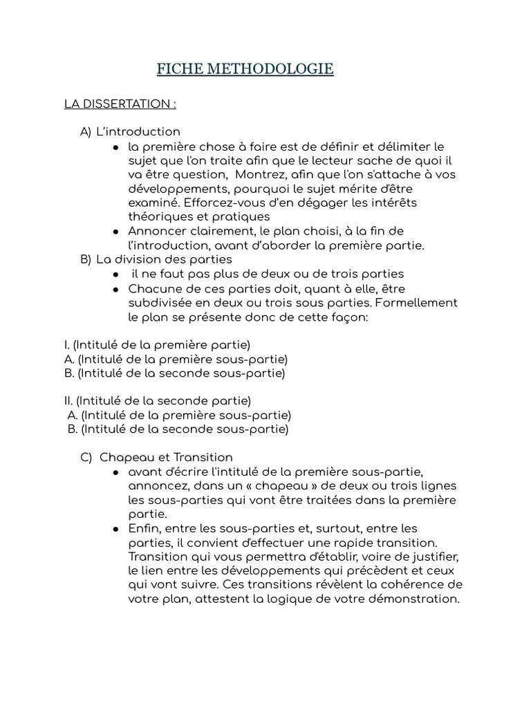 FICHE METHODOLOGIE Dissertation | PDF