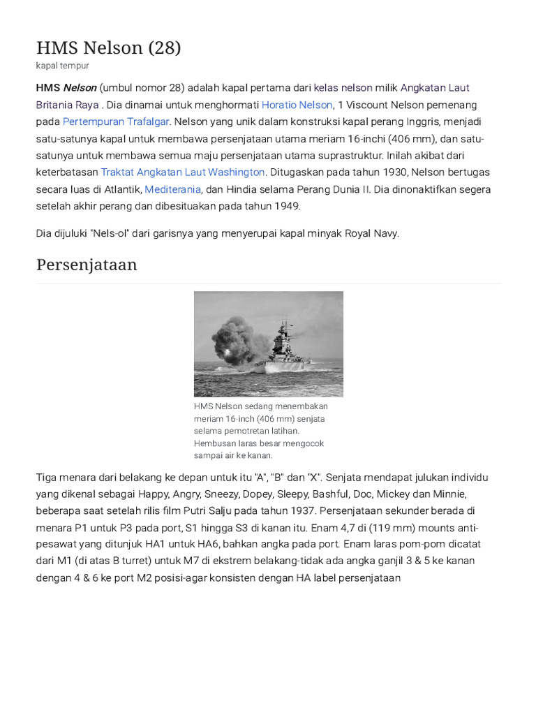HMS Nelson (28) - Wikipedia Bahasa Indonesia, Ensiklopedia Bebas | PDF