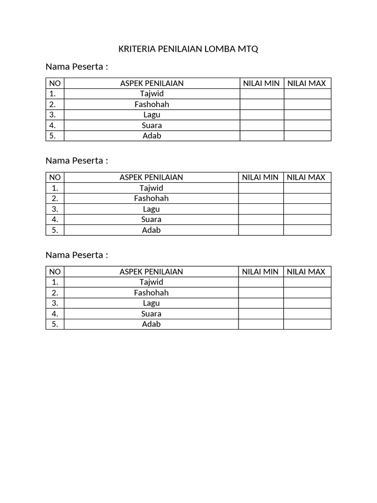 Kriteria Penilaian Lomba MTQ | PDF