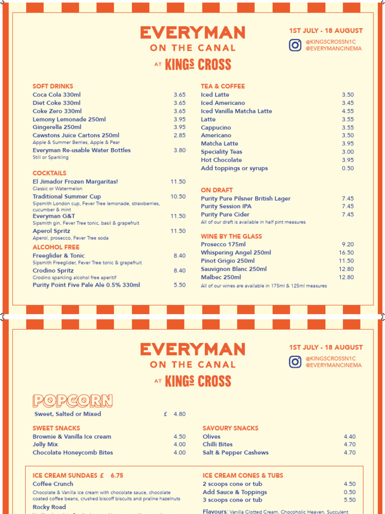 Everyman Screen On The Canal Drinks and Snacks Menu | PDF