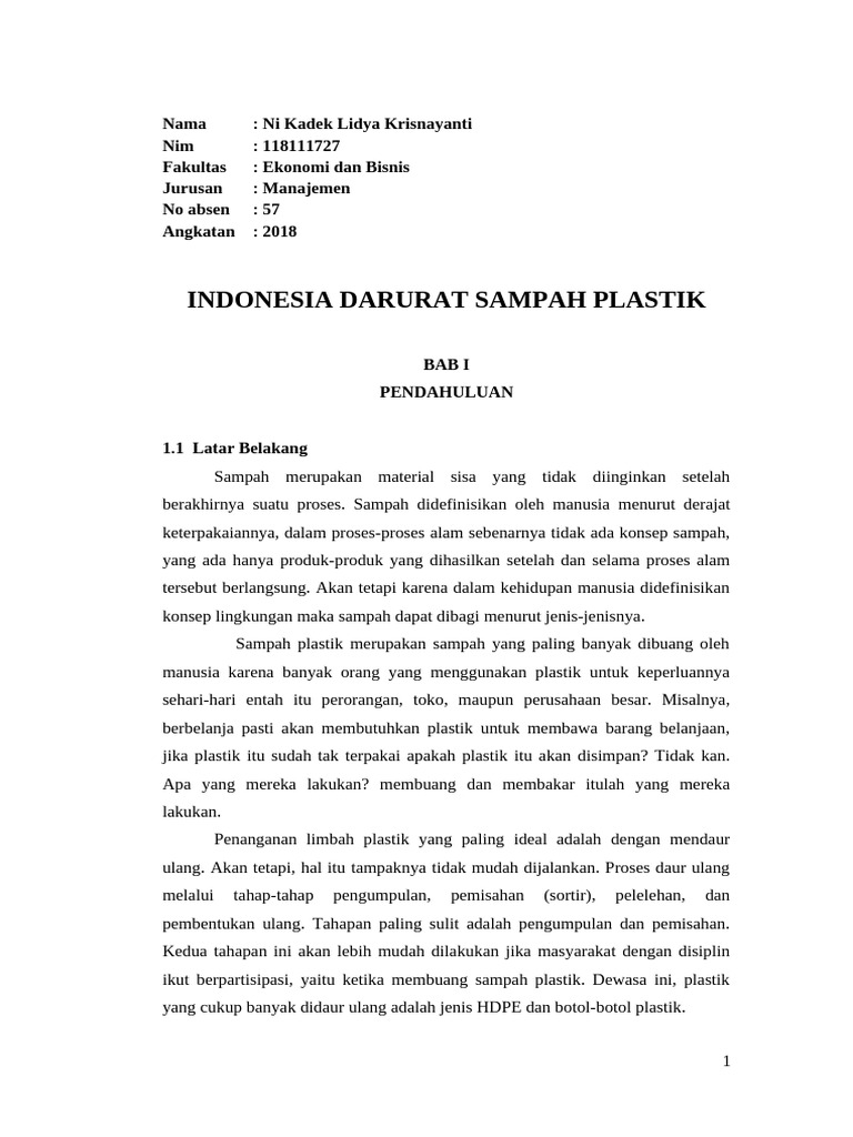 Makalah Kajian Isu - Sampah Plastik | PDF