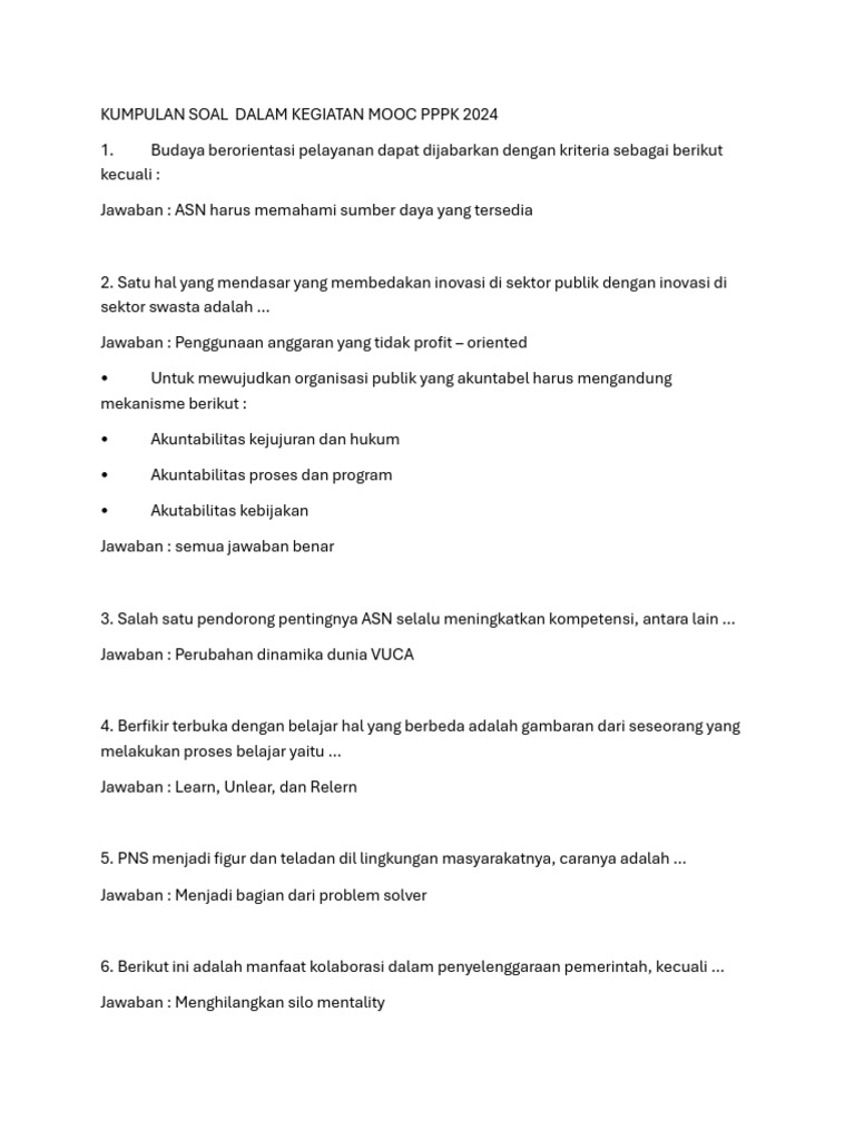 Kumpulan Soal Mooc Pppk 2024 Pdf