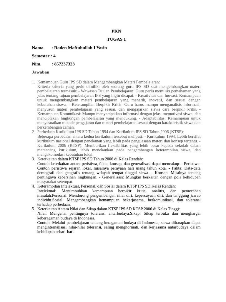 Kumpulan Tugas 1 PKN Semester 4 | PDF