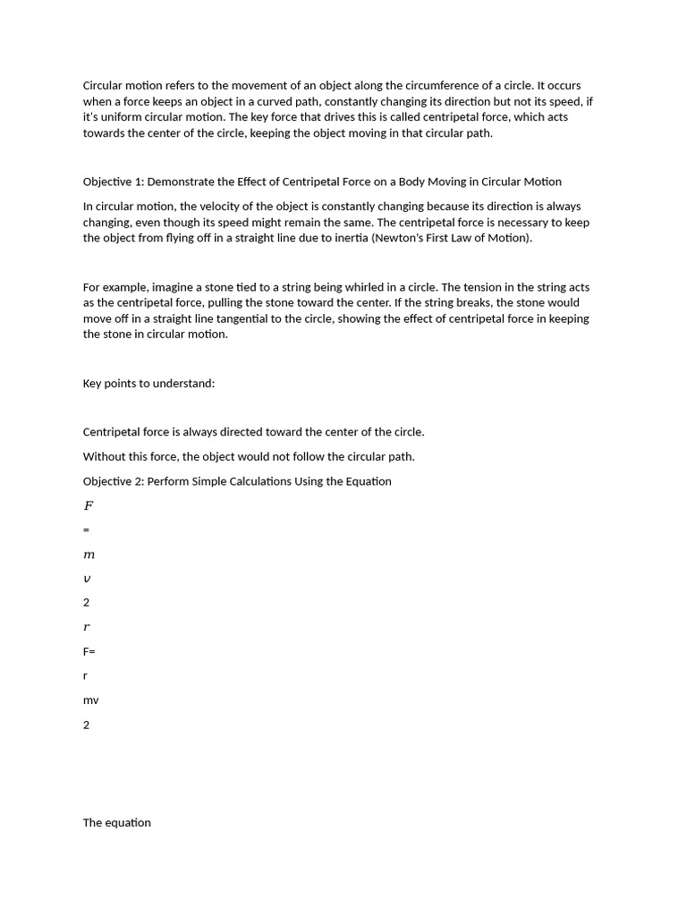 Understanding Centripetal Force in Circular Motion | PDF | Teaching ...