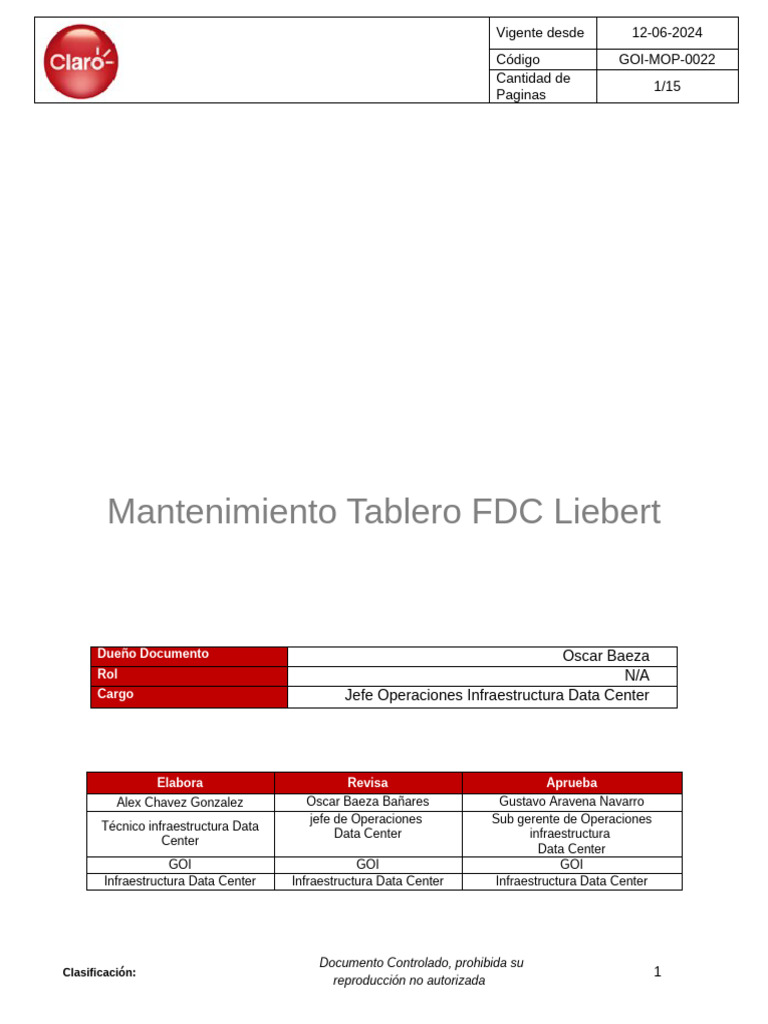 GOI-MOP-0022 - Mantenimiento Tablero FDC Liebert | PDF