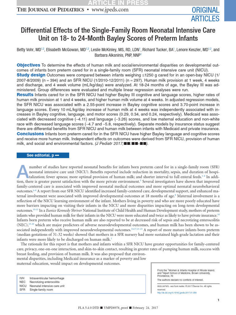 Differential Effects of The Single-Family Room Neonatal Intensive Care ...
