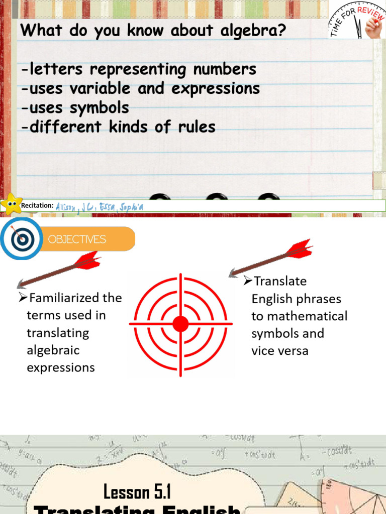 Math 7 Lesson 5.1 Translating English Phrases To Mathematical Sentence ...