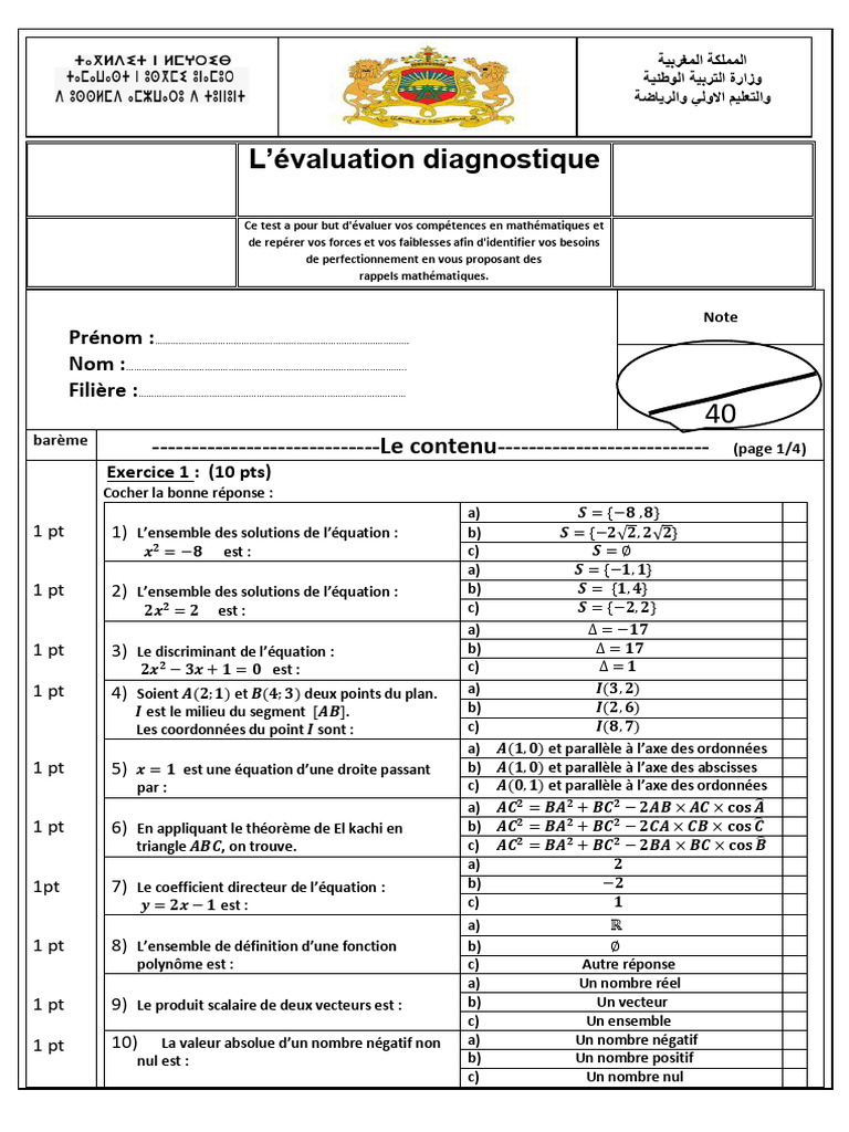 Copie de Diagnostic 1er Baccalauréat Science Expérimentale-2023-2024 | PDF