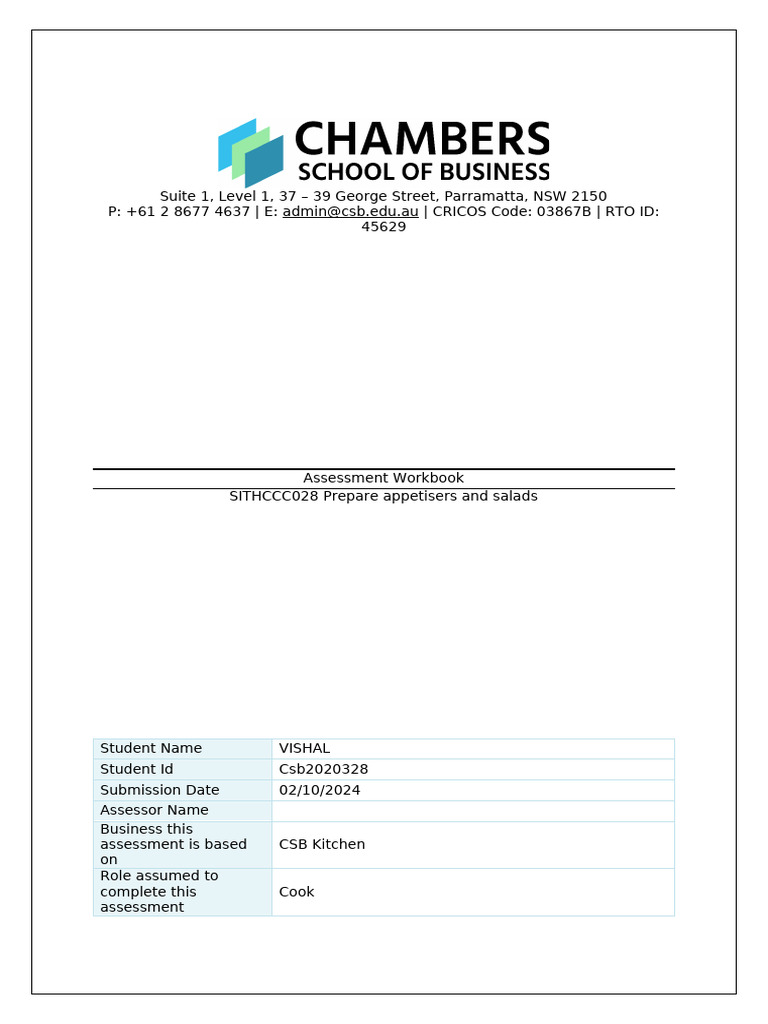 SITHCCC028 Assessment Workbook - V1.1 November 2023 | PDF