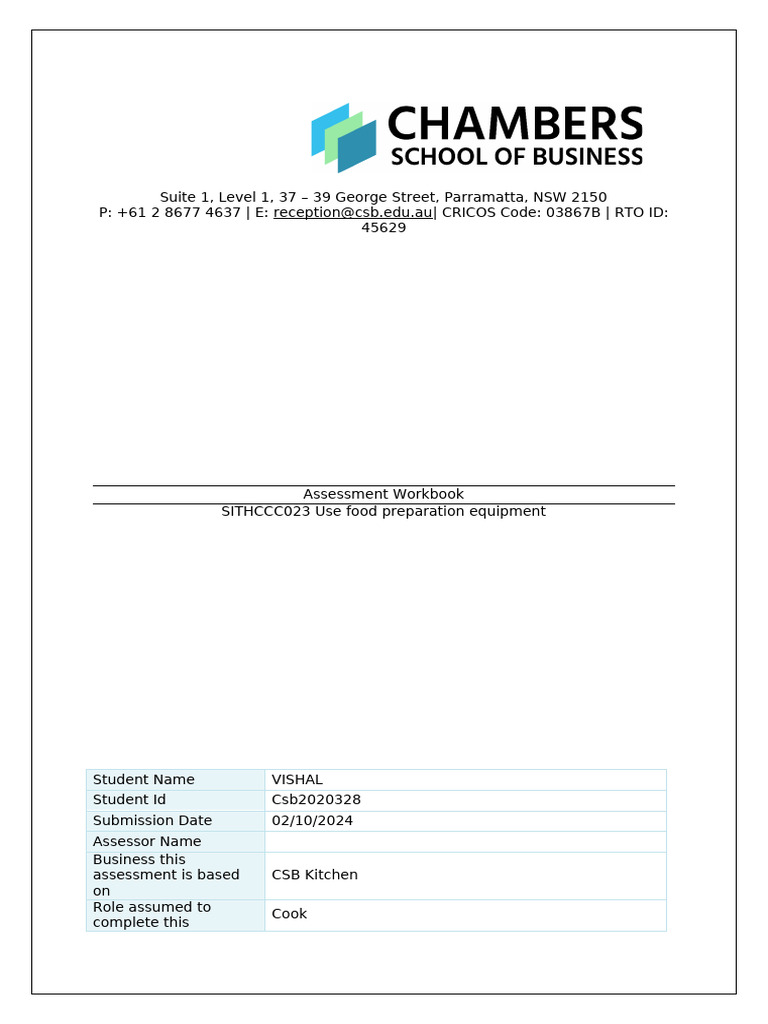 SITHCCC023 Assessment Workbook | PDF