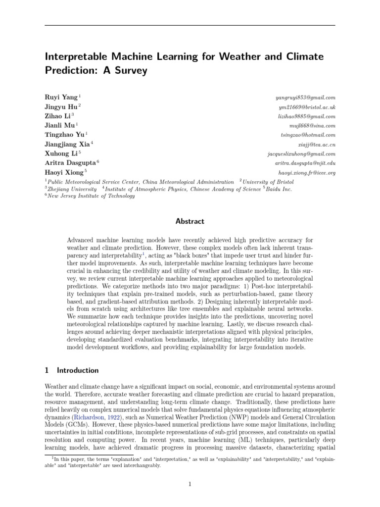 Interpretable Machine Learning For Weather and Climate Prediction A Survey | PDF