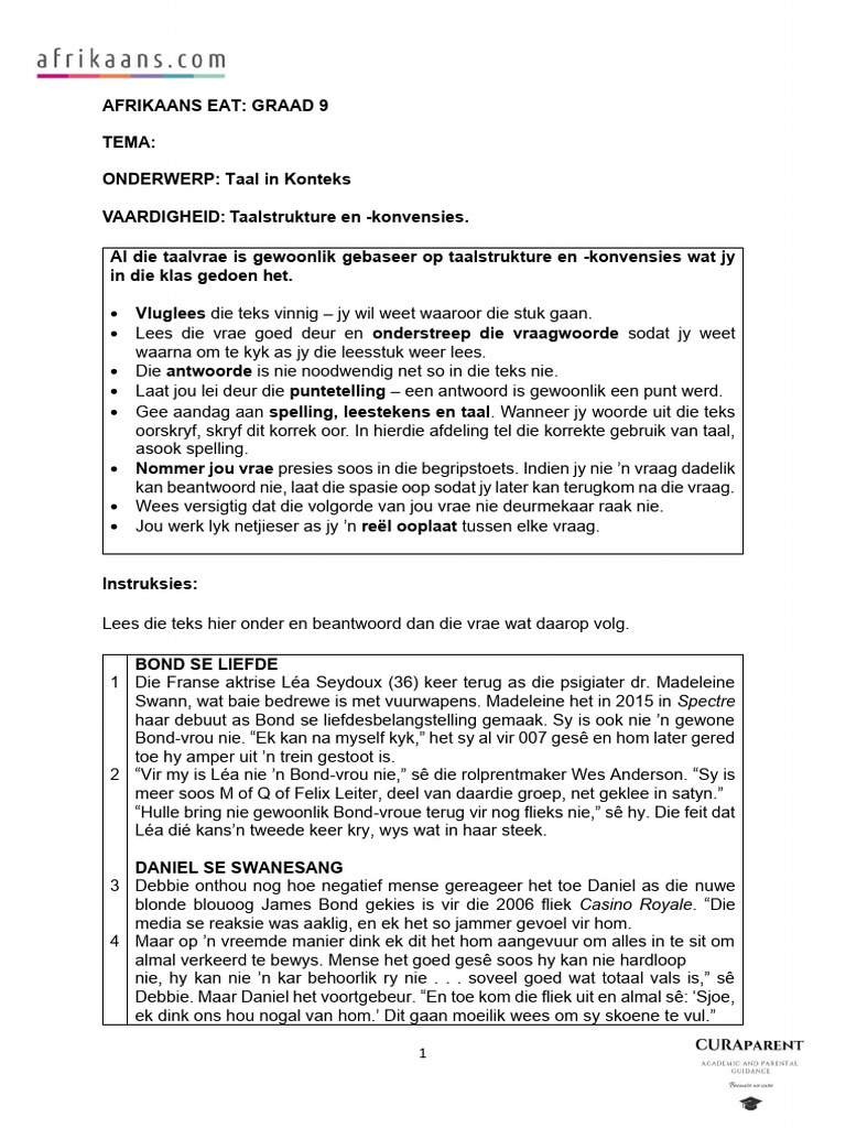 GR 9 EAT Hersiening Taal in Konteks - Avj | PDF