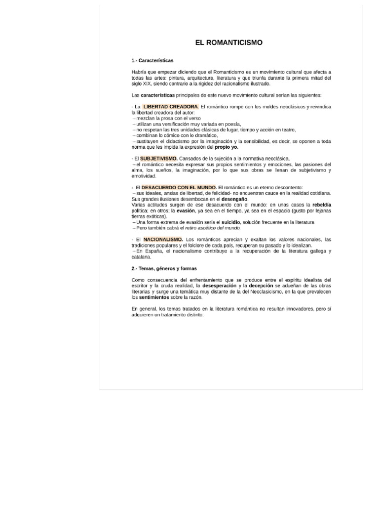 Romanticismo y Realismo-Naturalismo | PDF