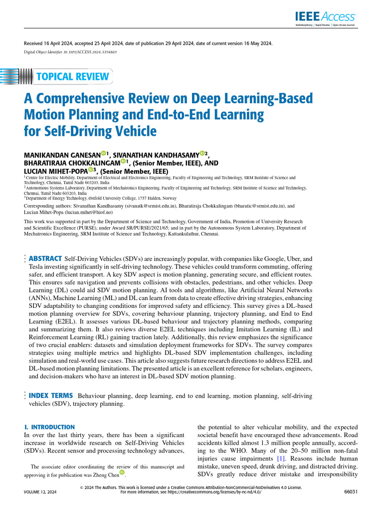 A Comprehensive Review On Deep Learning-Based Motion Planning and End-To-End Learning For Self ...
