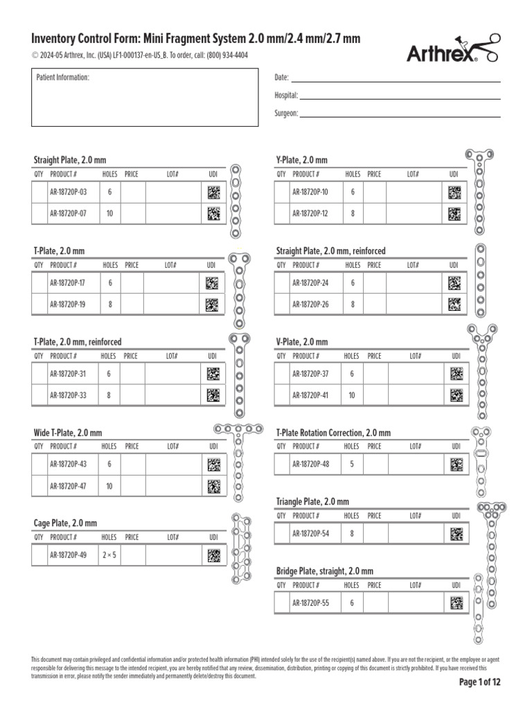 Caja Mini Fragmentos 2.0 Synthes Inventario | PDF