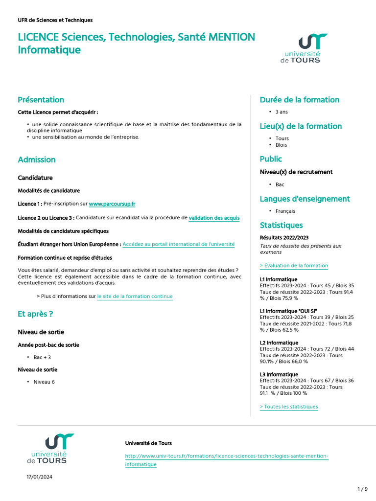 Licence Sciences Technologies Sante Mention | PDF