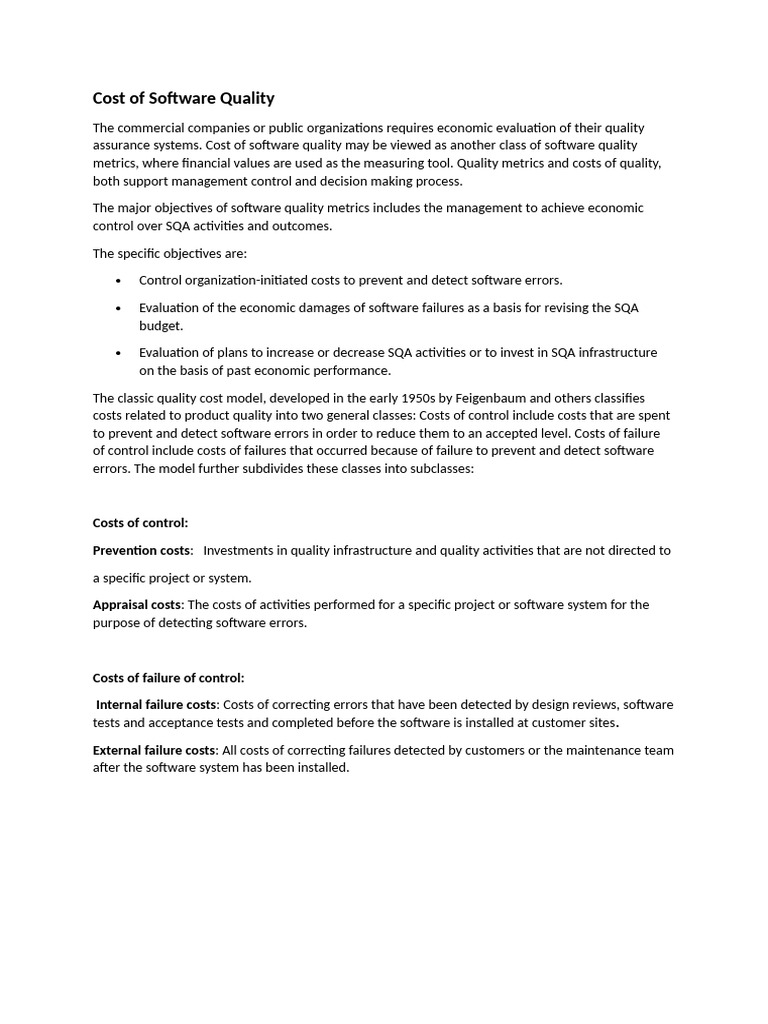 Cost of Software Quality | PDF