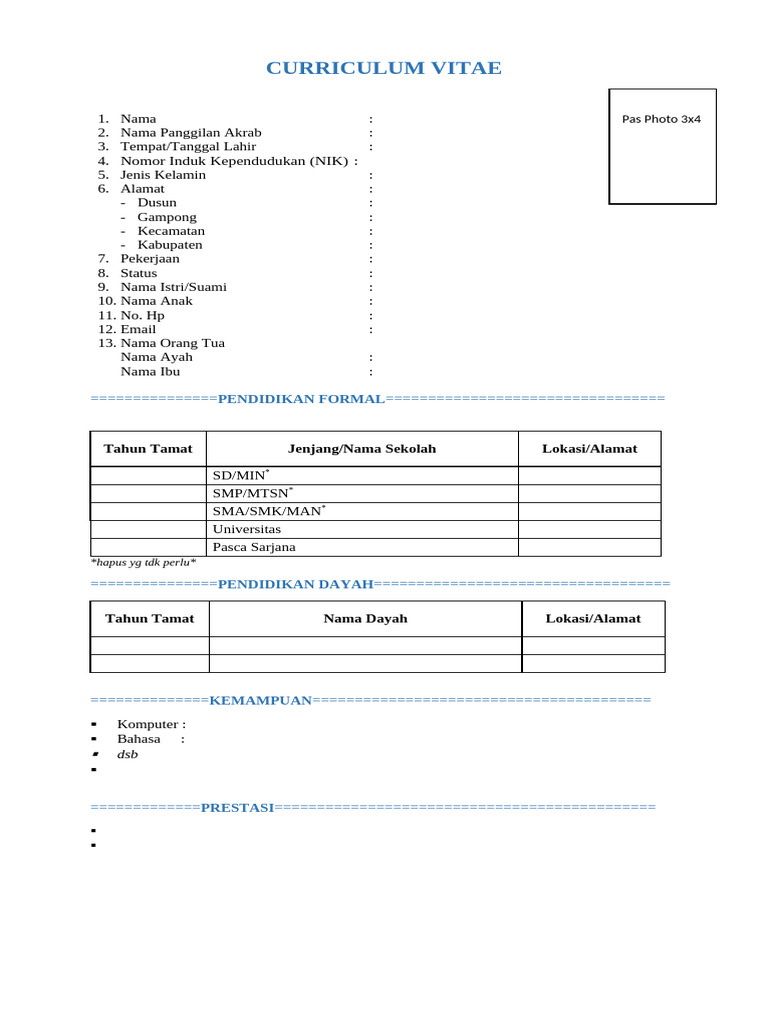 Contoh Curriculum Vitae 2024 | PDF