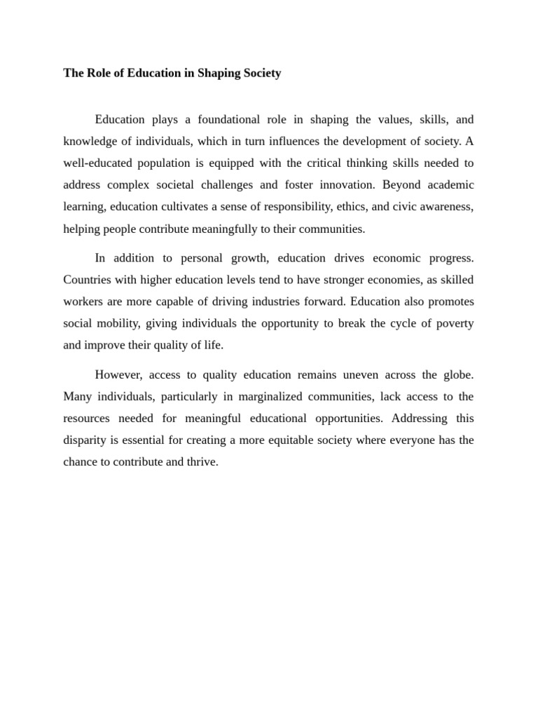 The Role of Education in Shaping Society | PDF