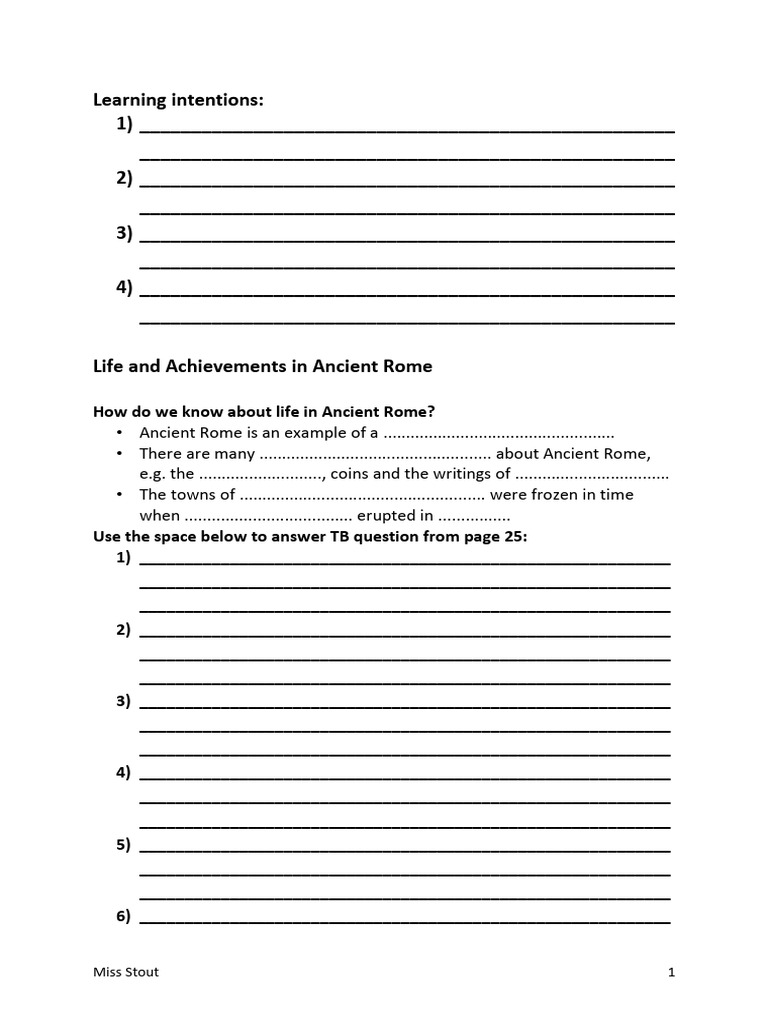 Fill in The Blank Notes Life and Achievements in Ancient Rome | PDF