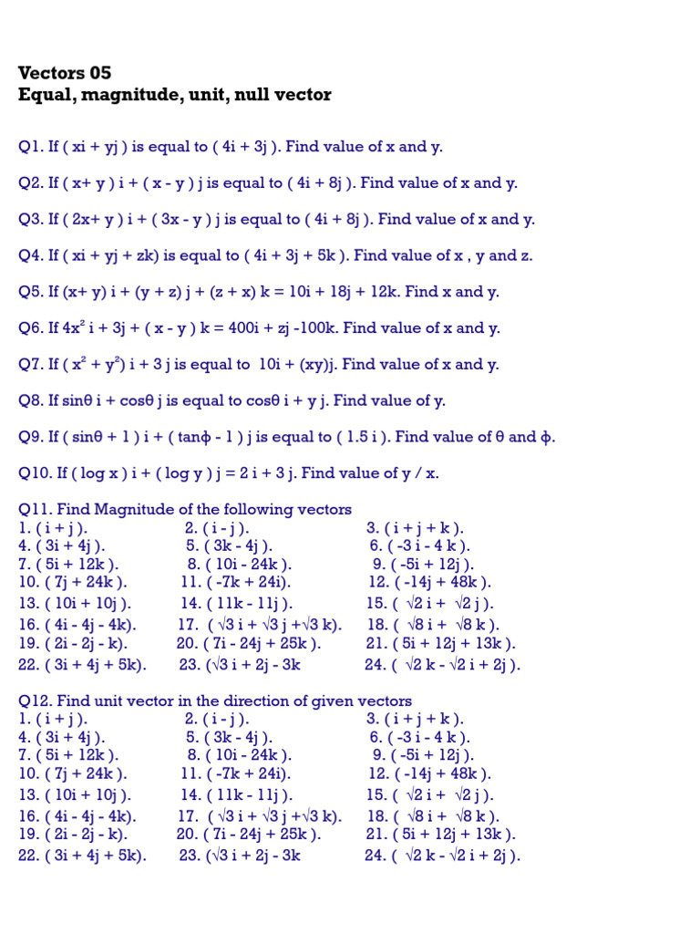 Vectors 05 Equal Vectors , Magnitude, Unit Vectors | PDF