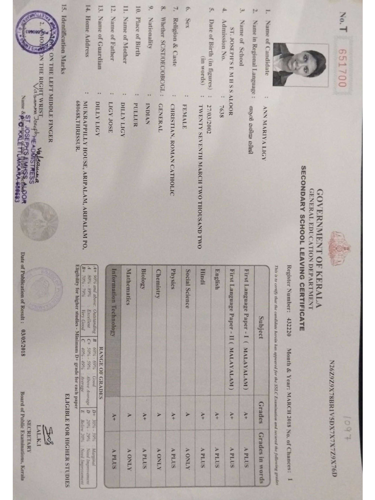 10th Certificate Orginal | PDF