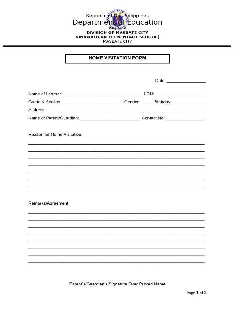 Home Visitation Form | PDF