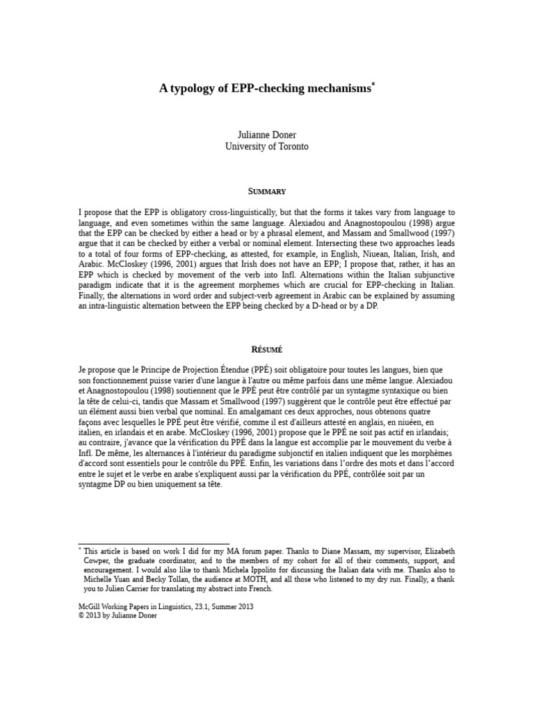 A typology of EPP-checking mechanisms - Julianne Doner | PDF