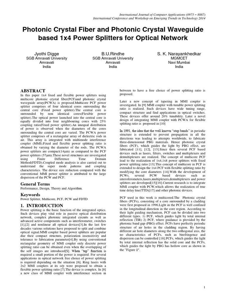 Based 1x4 Power Splitters For Optical Ne | PDF