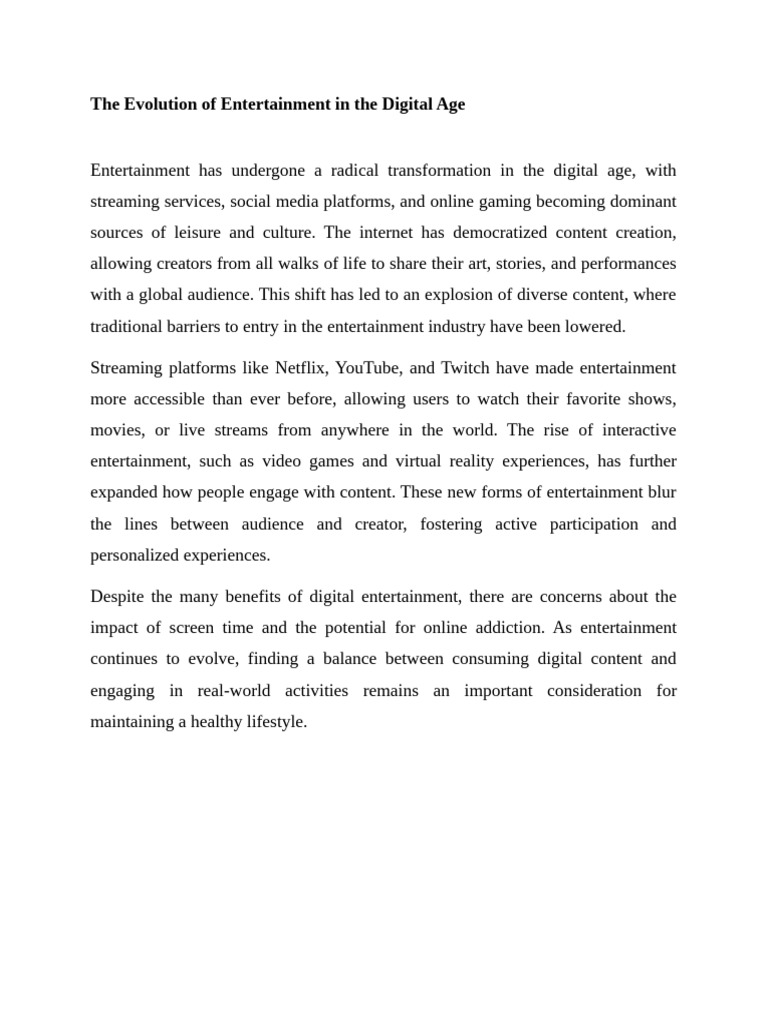 The Evolution of Entertainment in The Digital Age | PDF