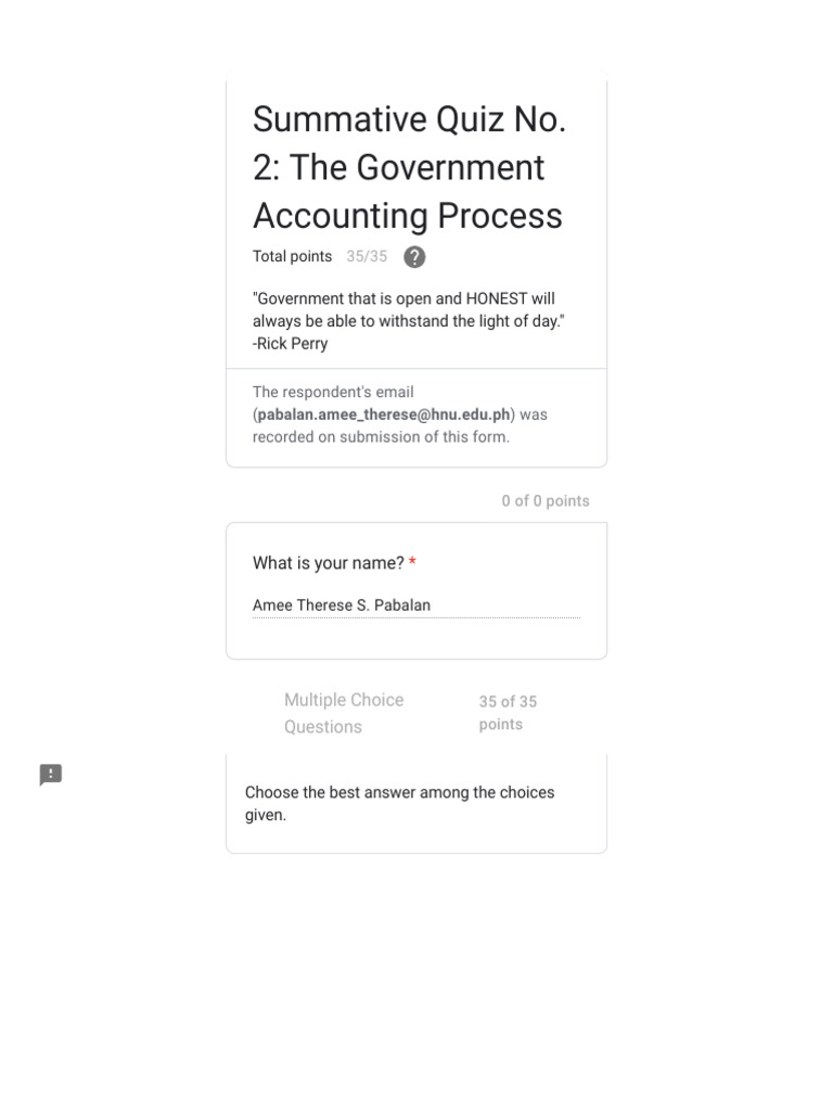 Summative Quiz No. 2 The Government Accounting Process | PDF