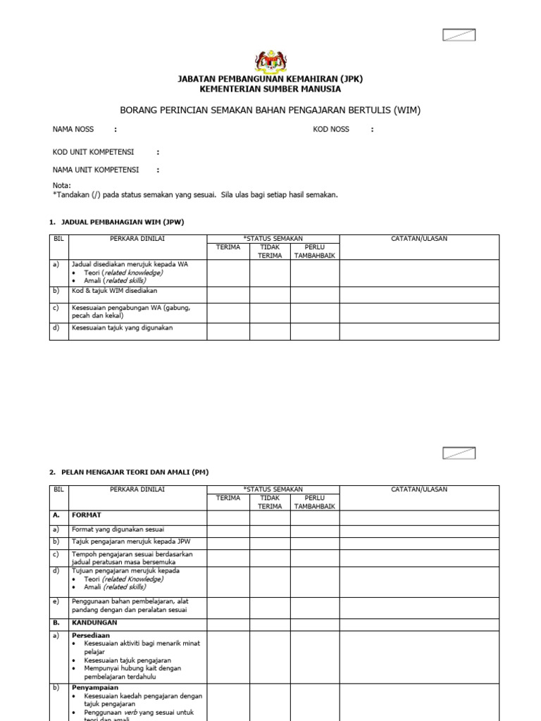 Borang Semakan Wim | PDF