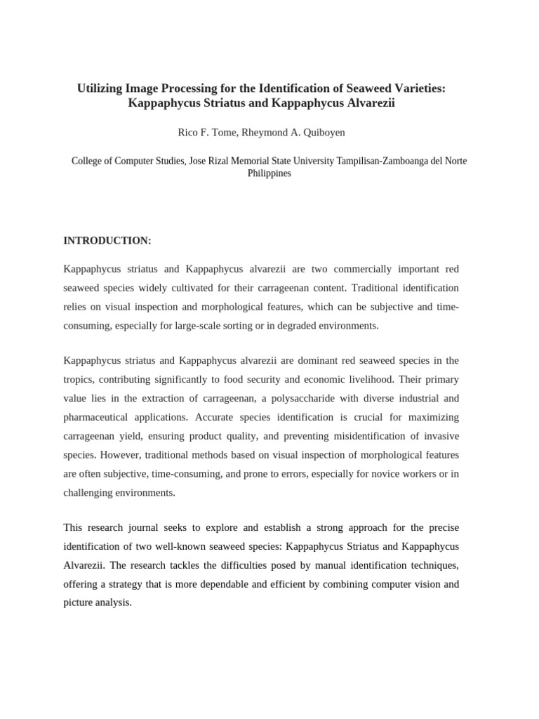 Image Processing for Seaweed Identification | PDF | Machine Learning ...
