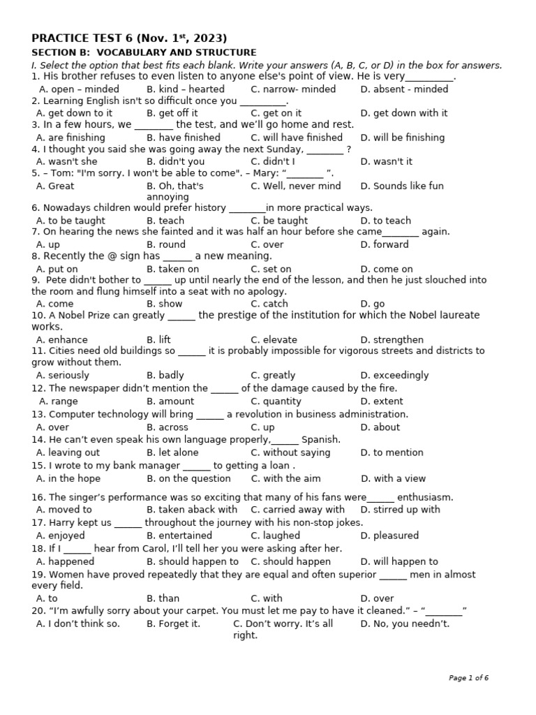 HSG Lop 12 - Practice Test 6 | PDF