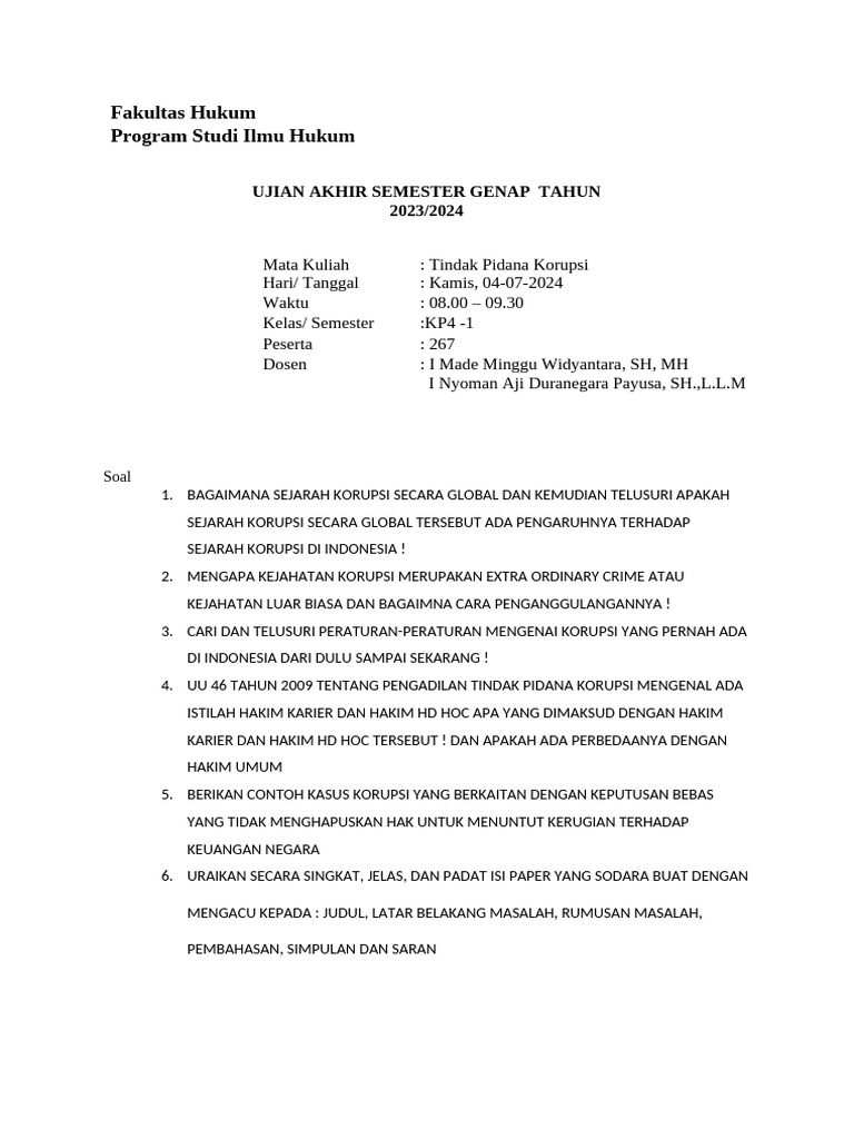 Uas TP Korupsi Kelas Kp4-1 | PDF