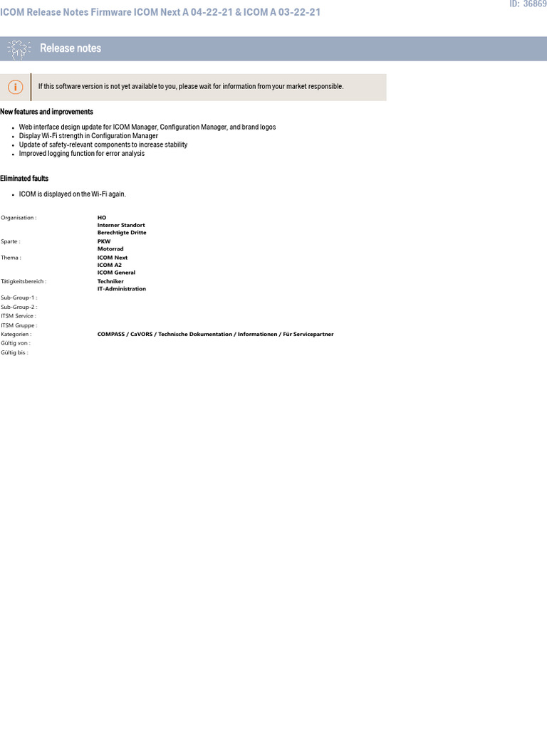 ICOM Release Notes Firmware ICOM Next A 04-22-21 & ICOM A 03-22-21 EN | PDF