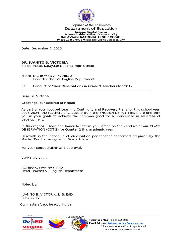 Letter Matrix Cot2 Class Observation | PDF