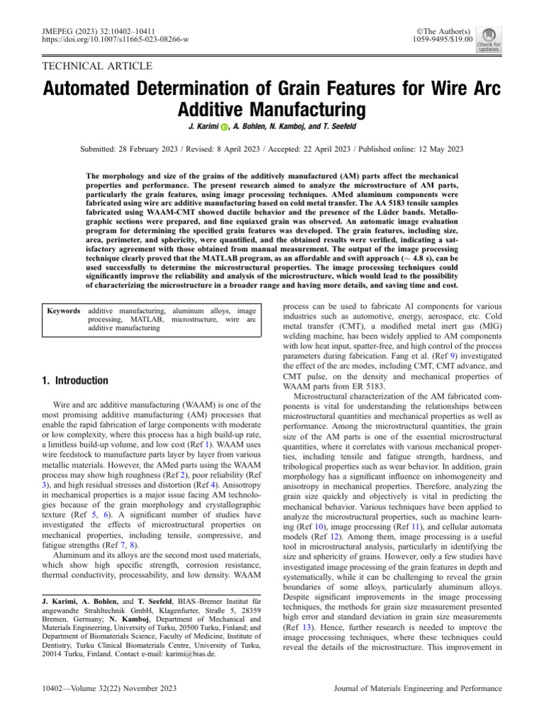Automated Determination of Grain Features For Wire Arc Additive ...