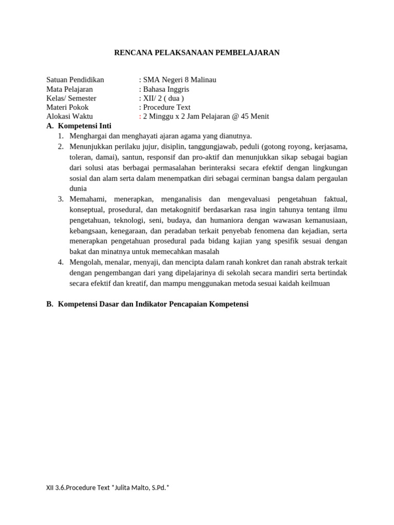 RPP XII Untuk Pribadi | PDF