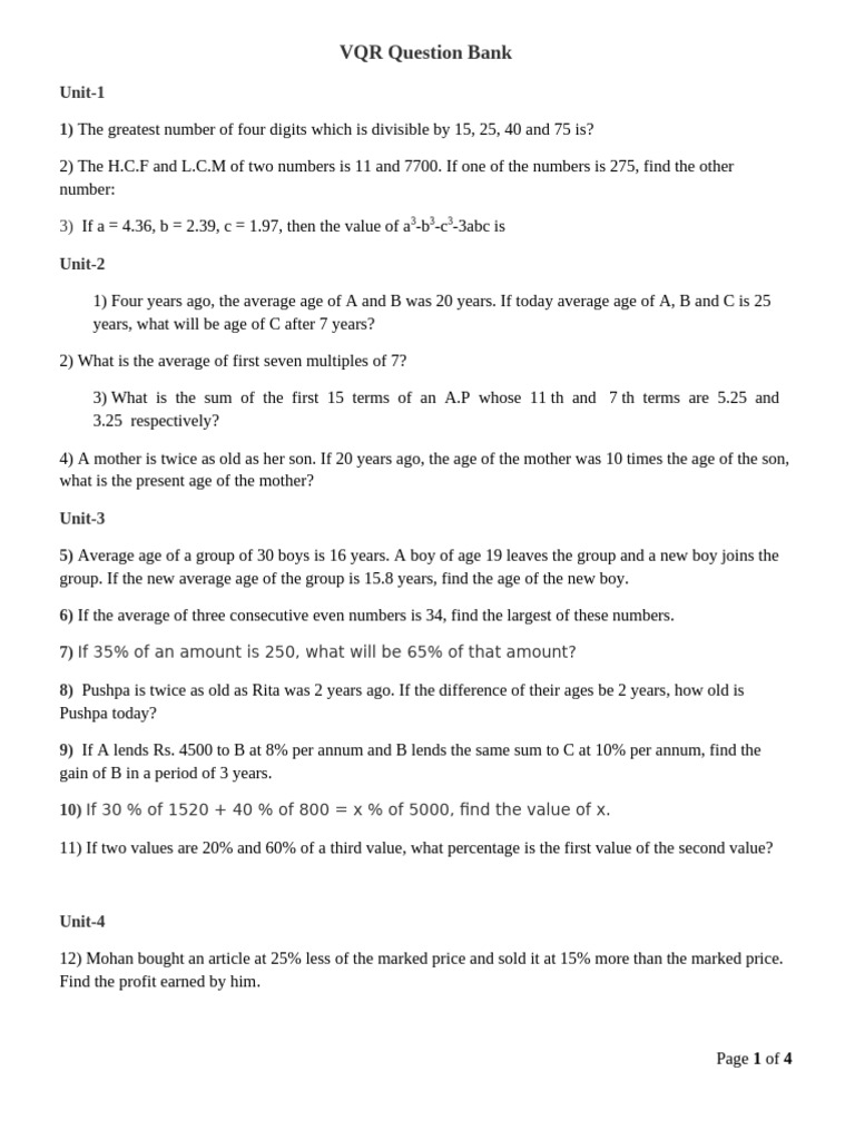 VQR Question Bank | PDF