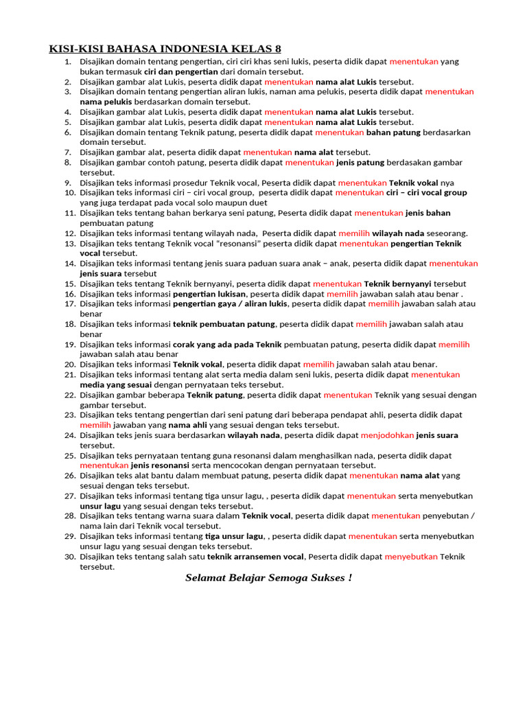 Kisi Kisi Pas Seni Budaya 9 (Siswa) | PDF