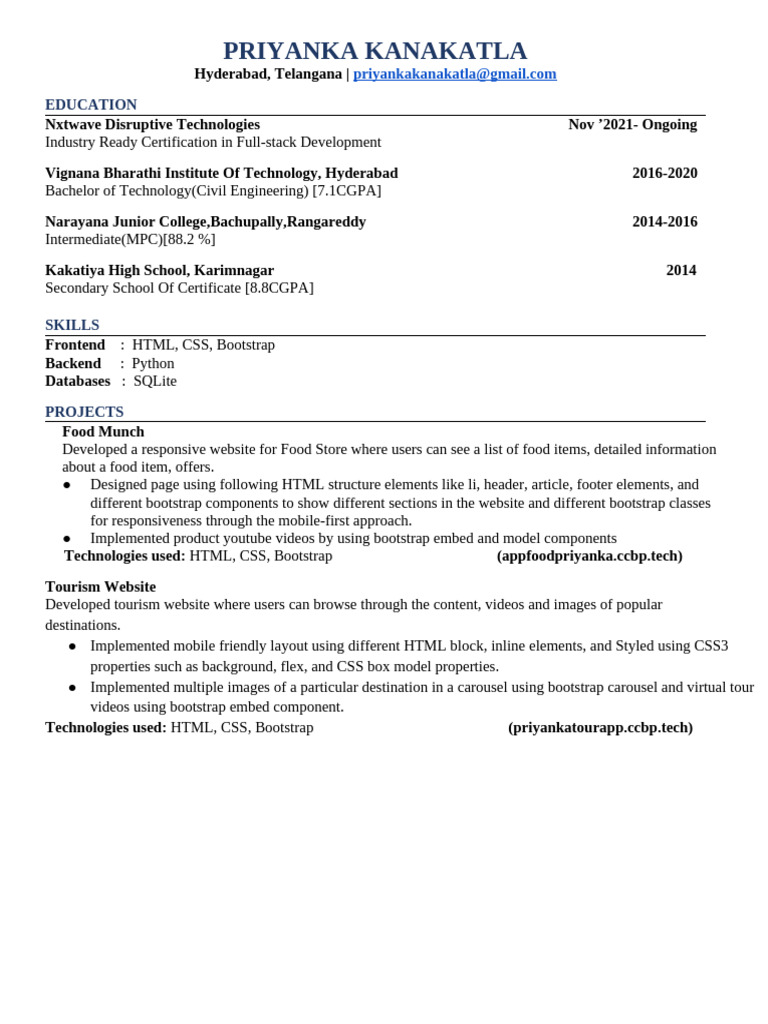 Priyanka Resumeccbp | PDF