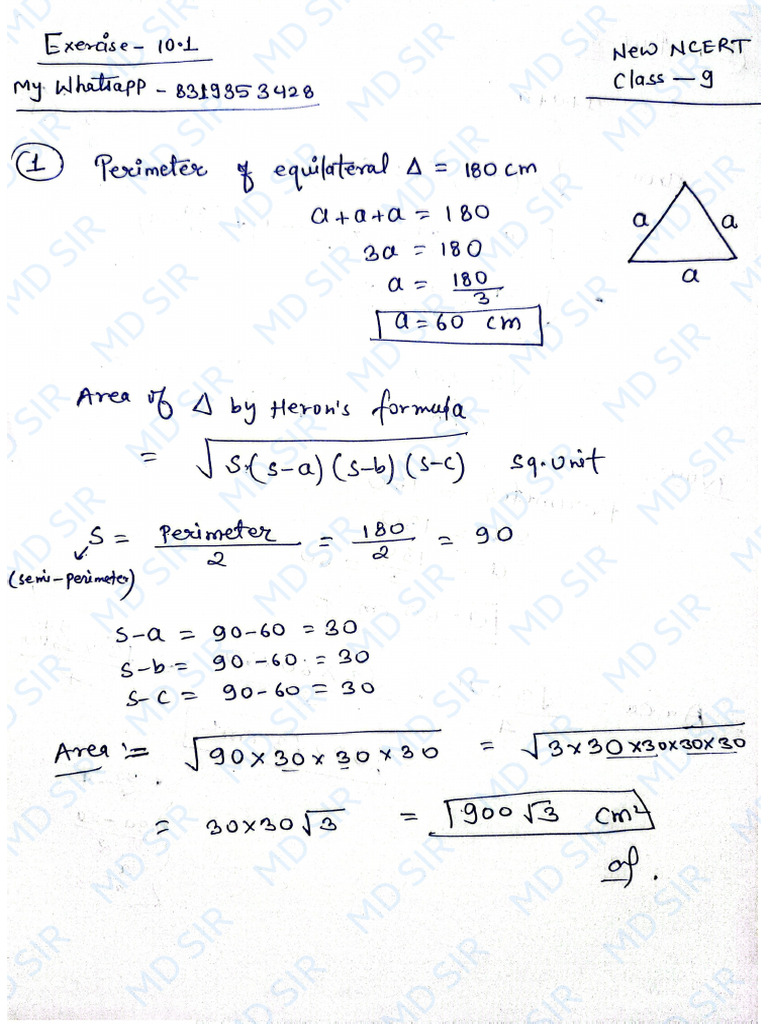 Class 9 New Ncert Heron's Formula Notes by MD Sir | PDF